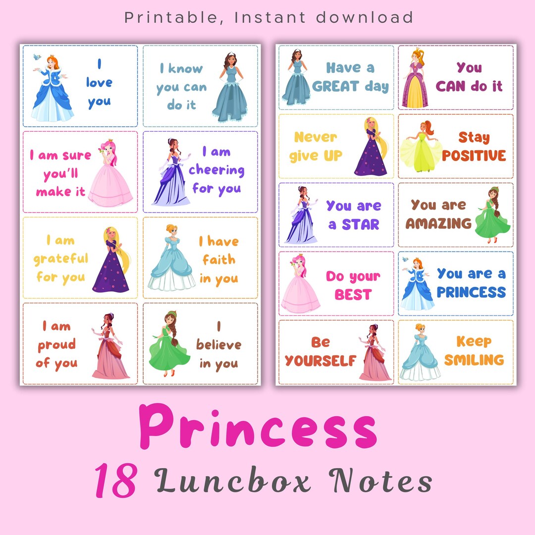 Princess Lunchbox Notes for Kids, Encouraging Messages, Personalized ...