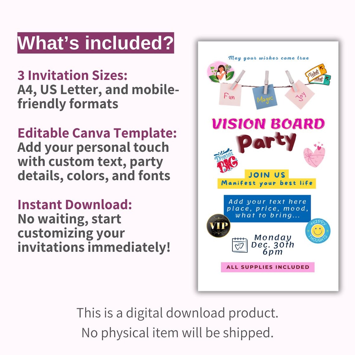 Editable Vision Board Party Invitation | Canva Template | 3 Sizes ...