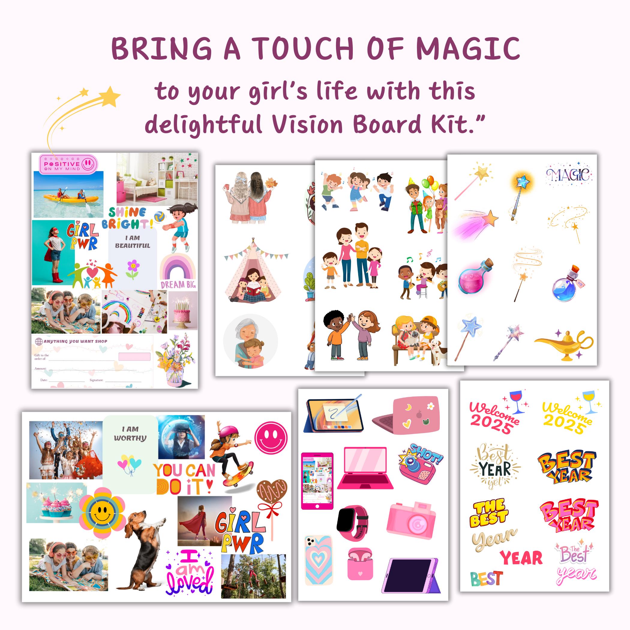 Girls Vision Board Kit, Digital Download, 600+ Elements, Goal Planner ...