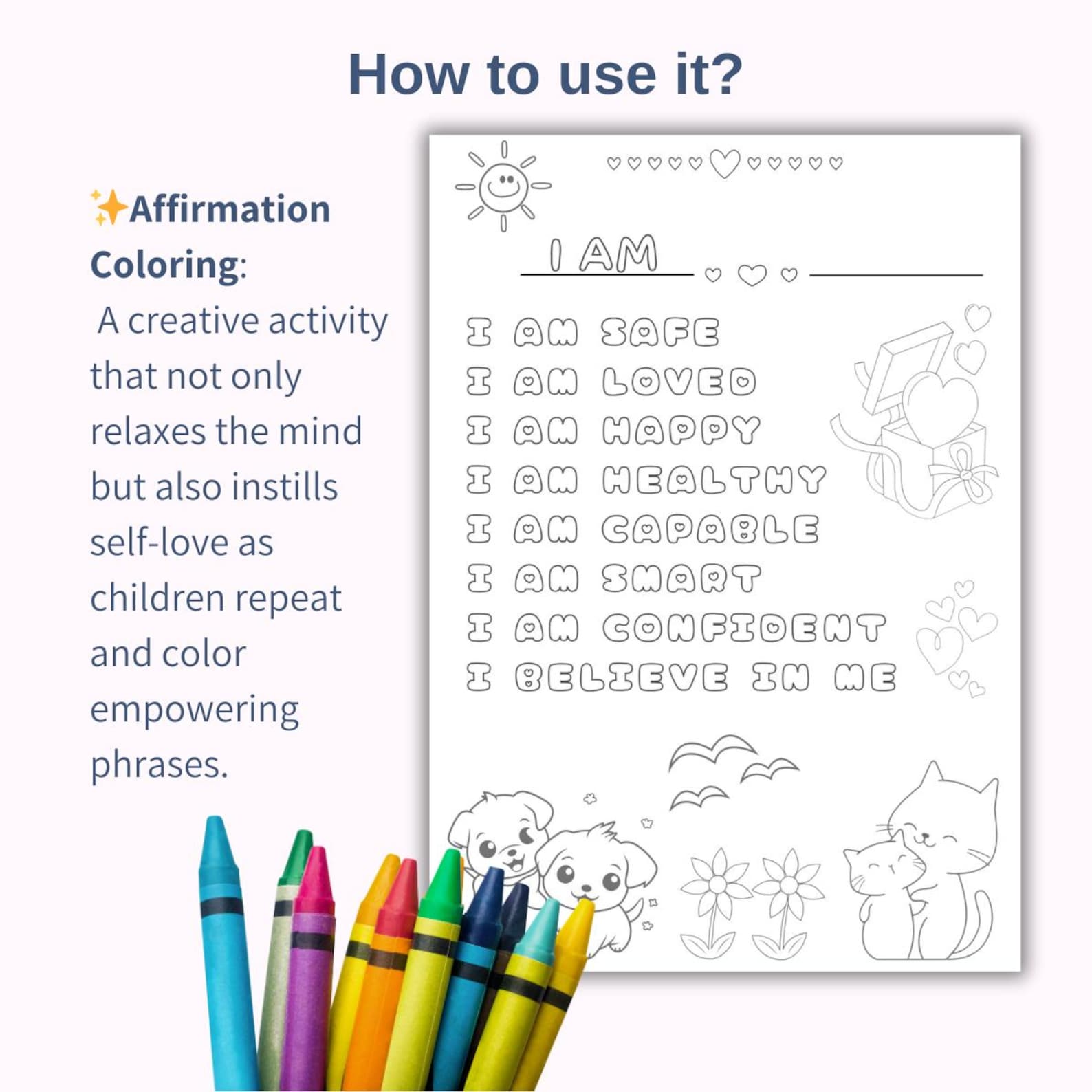 KIDS Daily Journal, KIDS Gratitude, KIDS Affirmations Coloring Page ...