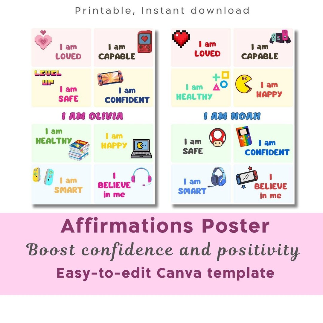 Kids i Am Affirmations Posters Templates Personalized & Non ...