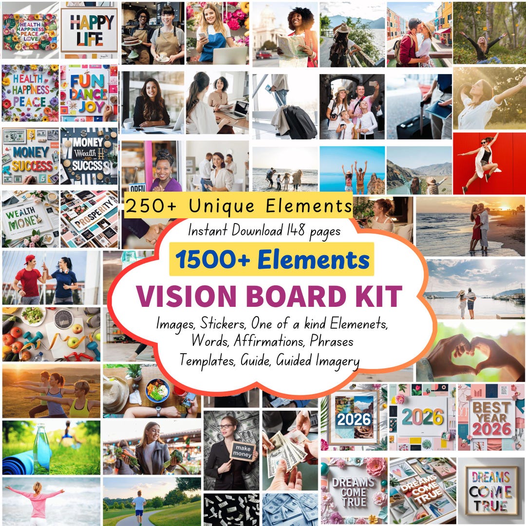 2026 Vision Board Kit | Vision Board Template, One of Kind Stickers ...