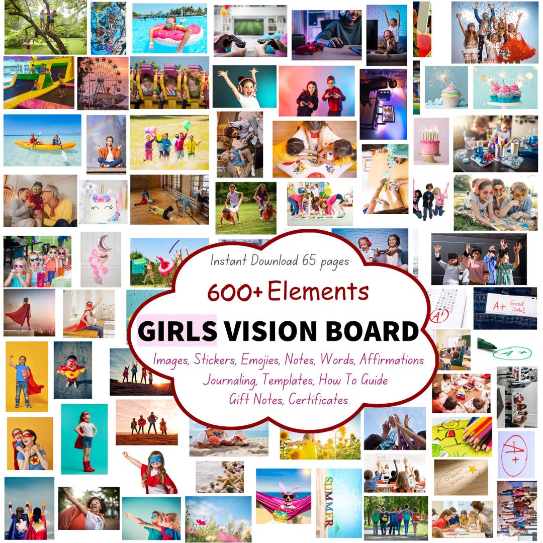 Girls Vision Board Kit, Digital Download, 600+ Elements, Goal Planner ...