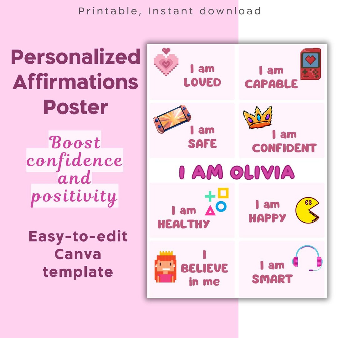 Girls I Am Affirmations Posters Templates - Personalized and Non ...