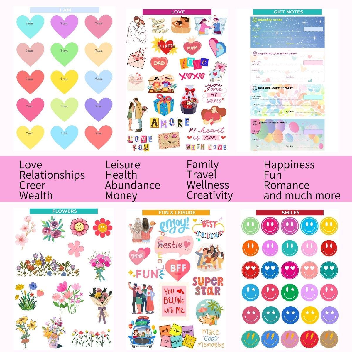 Vision Board Stickers Printable, Journal, Scrapbooking Stickers, 900 ...