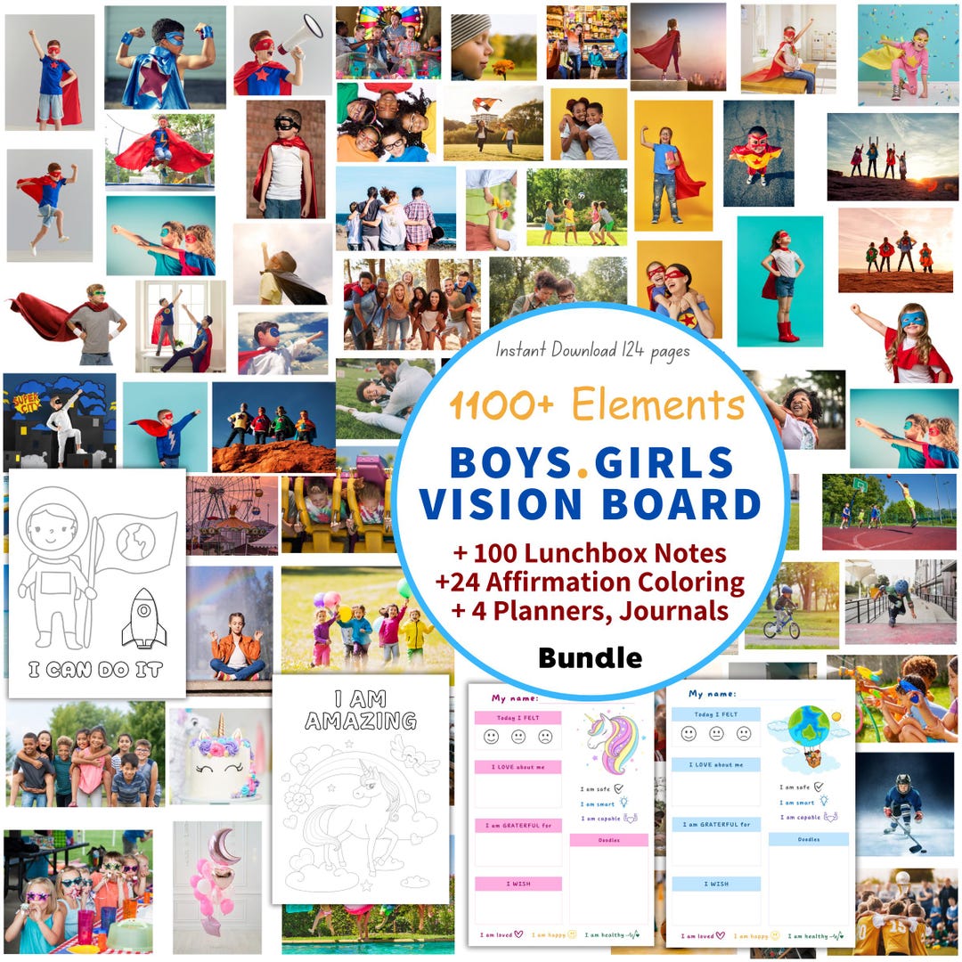 Kids Vision Board Kit, Kids Positivity Bundle| 1100+ Vision Board ...