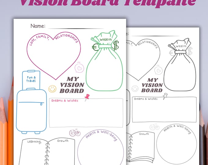 Vision Board Template, Manifestation Board, Goal-setting, Vision Board ...