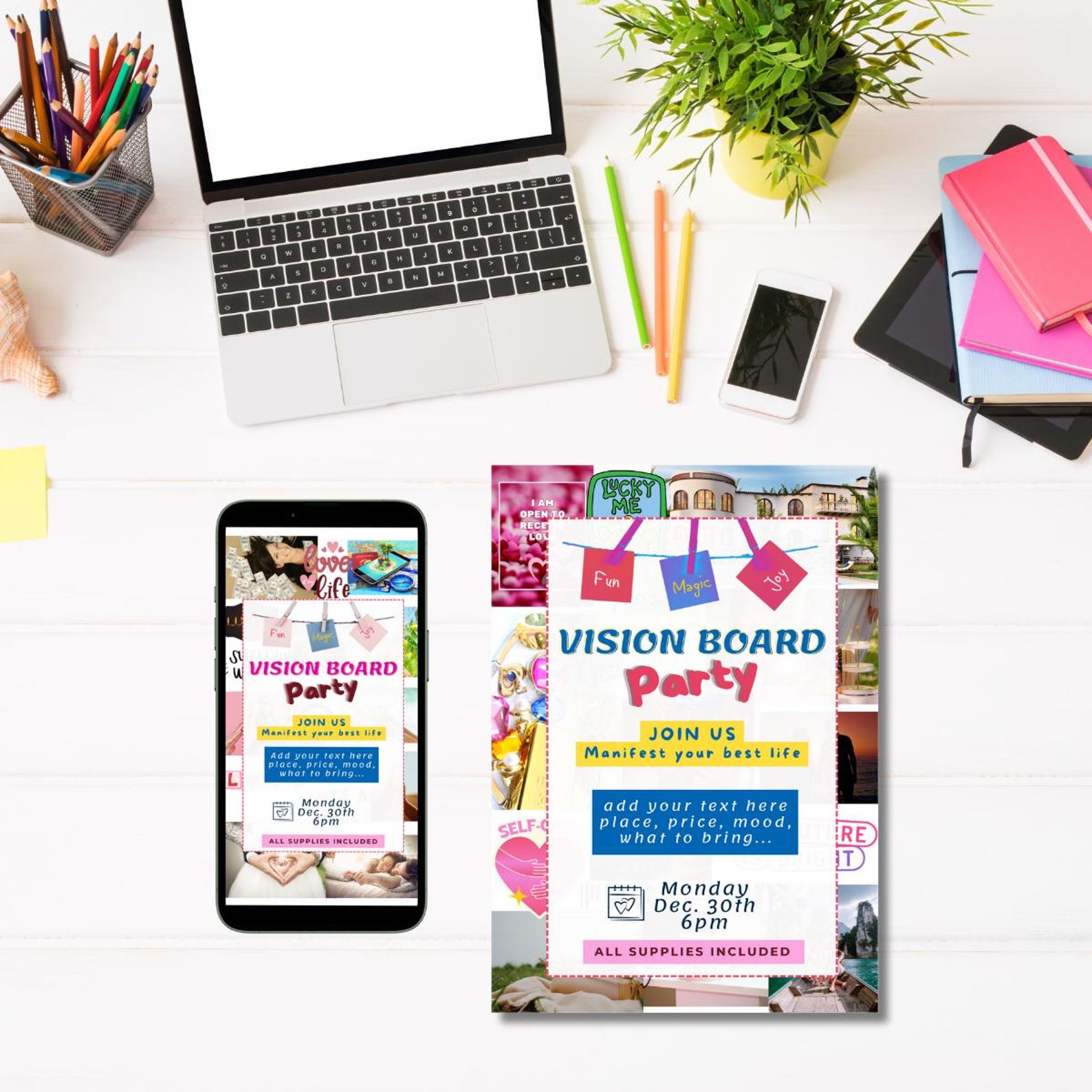 Editable Vision Board Party Invitation | Canva Template | 3 Sizes ...