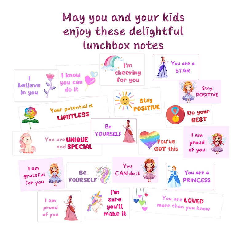 Lunchbox Notes Bundle for Kids | Princess and Unicorn Digital Snackbox ...