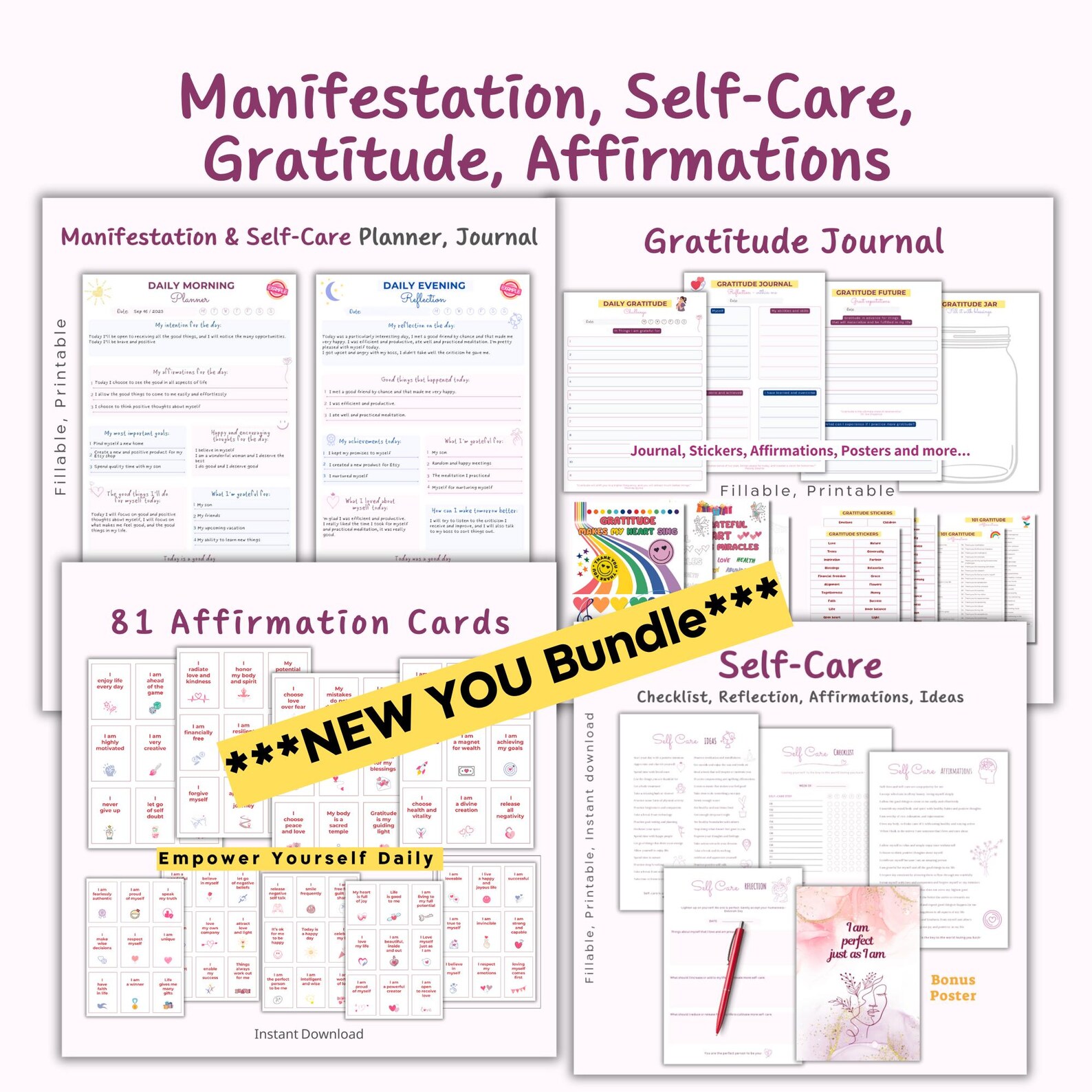 ALL IN ONE Manifestation Kit, Self-care Bundle, Gratitude, Affirmations ...