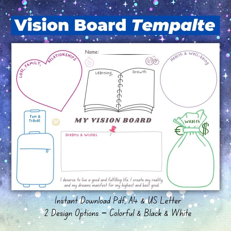 Vision Board Template, Digital Download, Manifestation Board, Goal ...