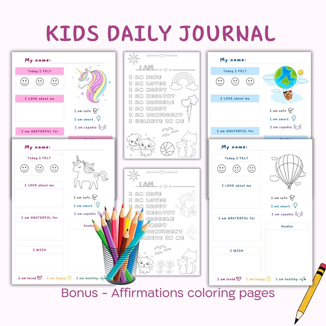 KIDS Daily Journal, KIDS Gratitude, KIDS Affirmations Coloring Page ...