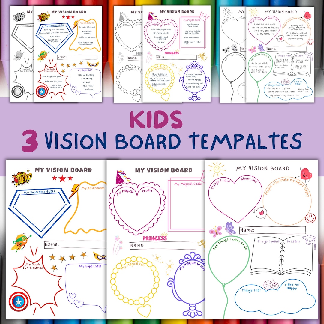 Kids Vision Board Templates Bundle, Kids Manifestation, Kids Goal ...
