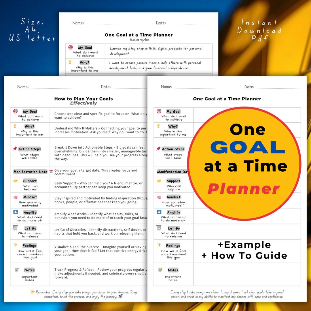 One Goal at a Time Planner Printable, Goal Planner, Goal Setting ...