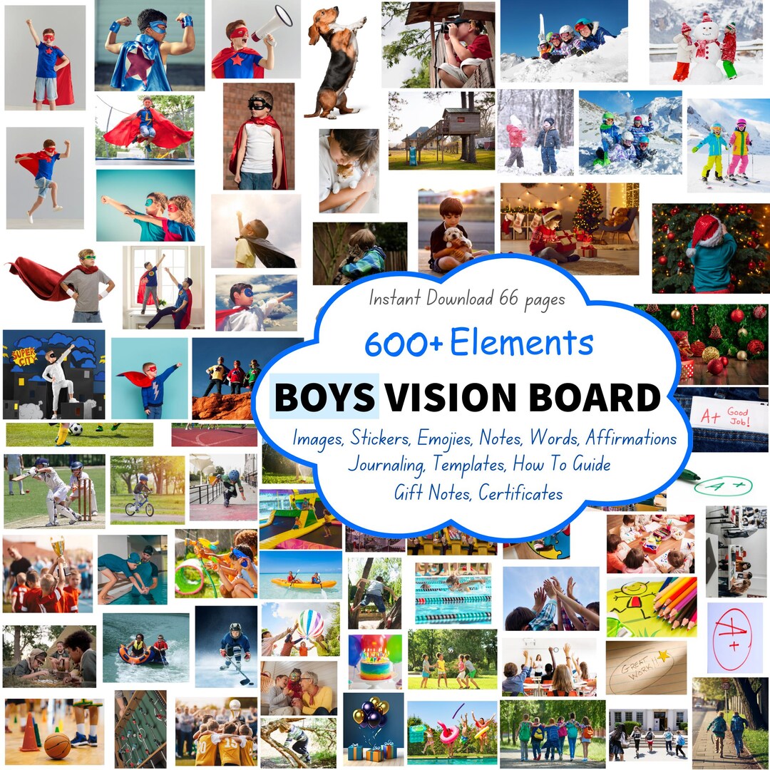 Boys Vision Board Kit, 600+ Elements, Printable Goal Planner ...