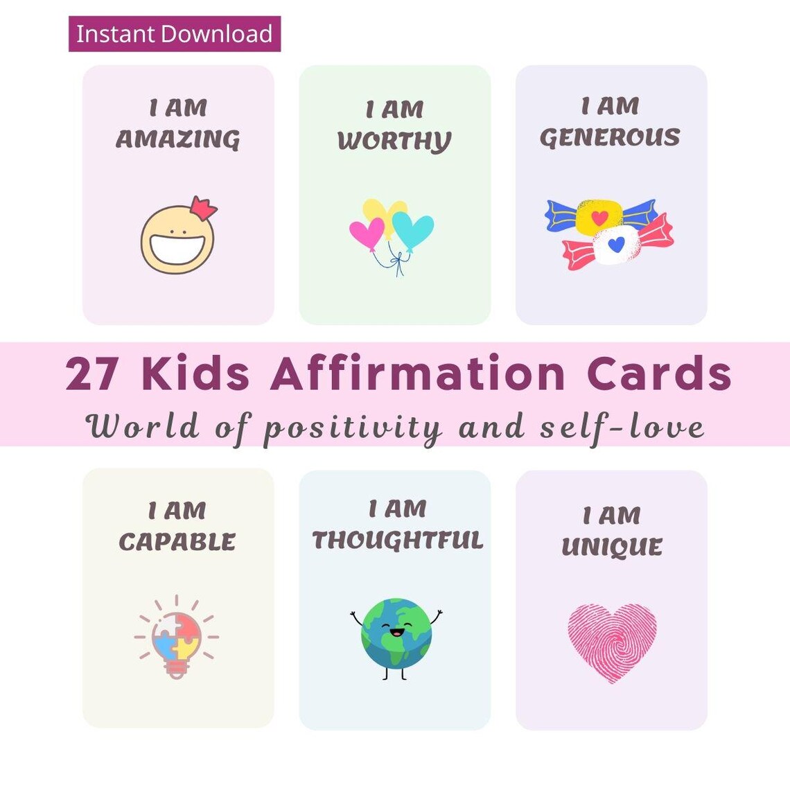 Empowering Kids Affirmation Cards, Positive Affirmations for Children ...