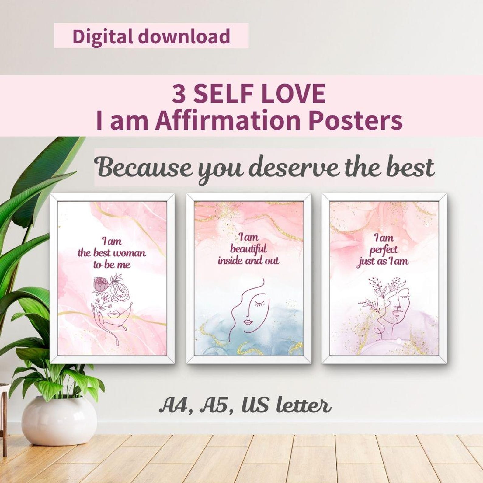 3 Self Love Affirmation Posters, I AM Affirmation Posters for Self Love ...