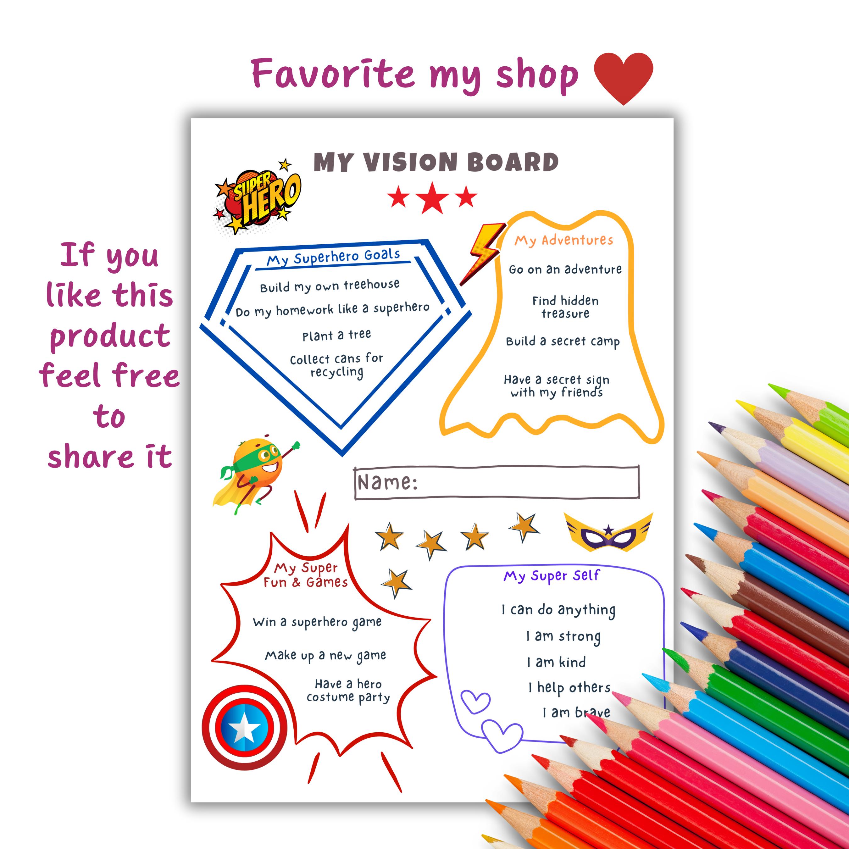 Kids Vision Board Template, Printable Goal Setting, Superhero ...