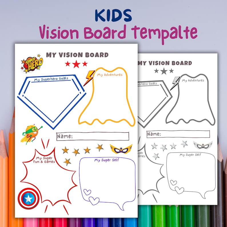 Kids Vision Board Template, Kids Manifestation, Kids Goal-setting, Kids ...