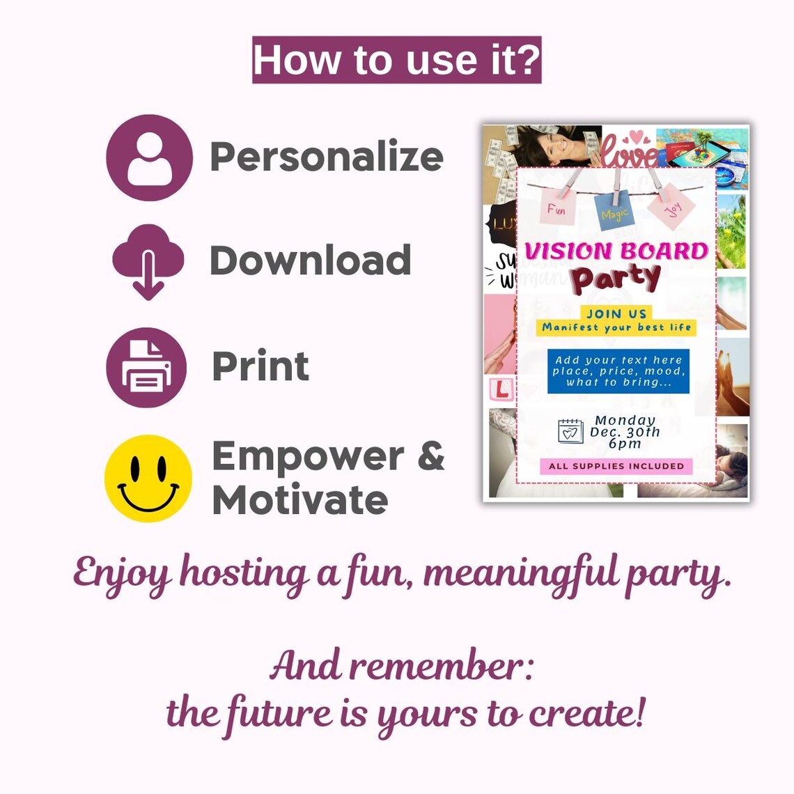 Editable Vision Board Party Invitation | Canva Template | 3 Sizes ...