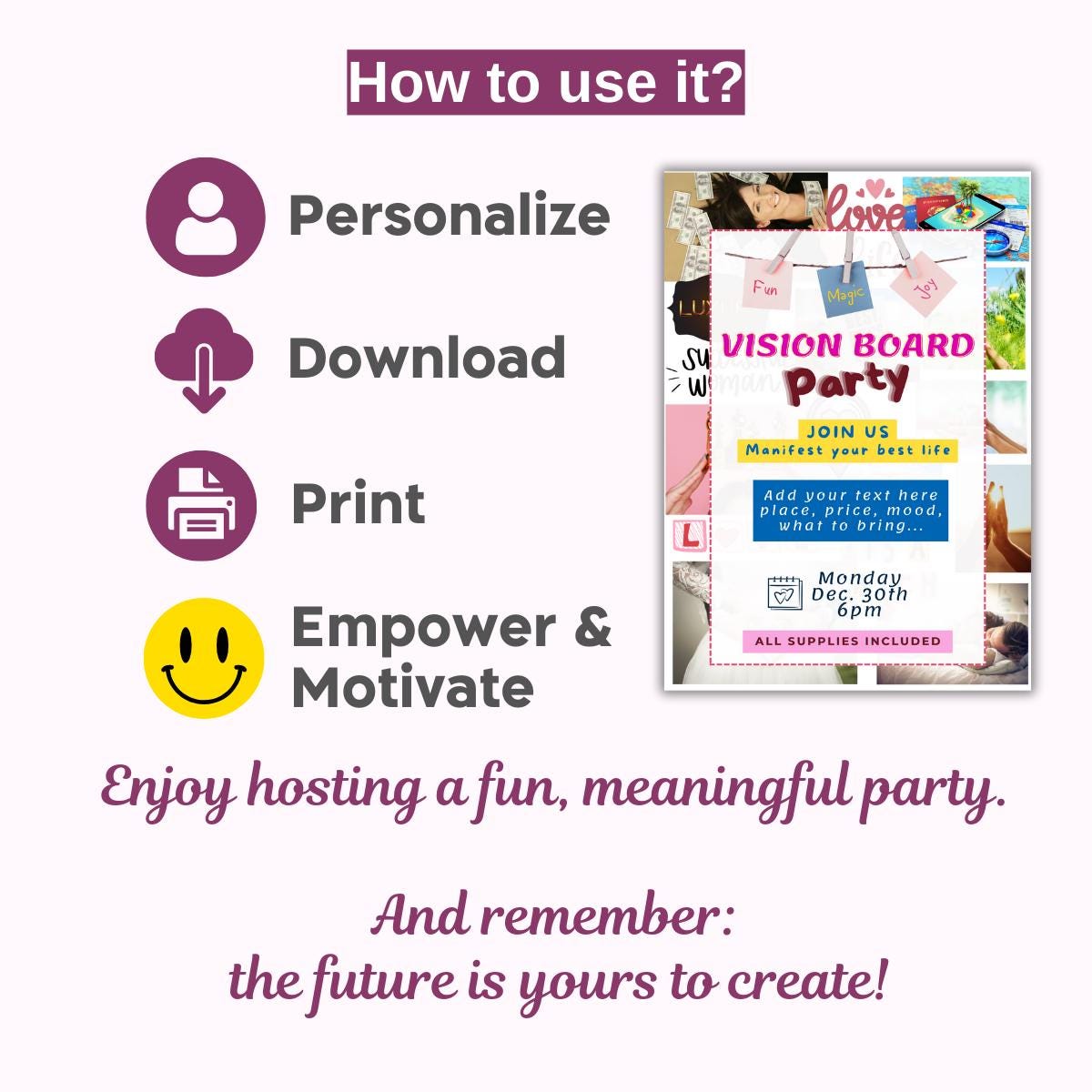 Editable Vision Board Party Invitation | Canva Template | 3 Sizes ...