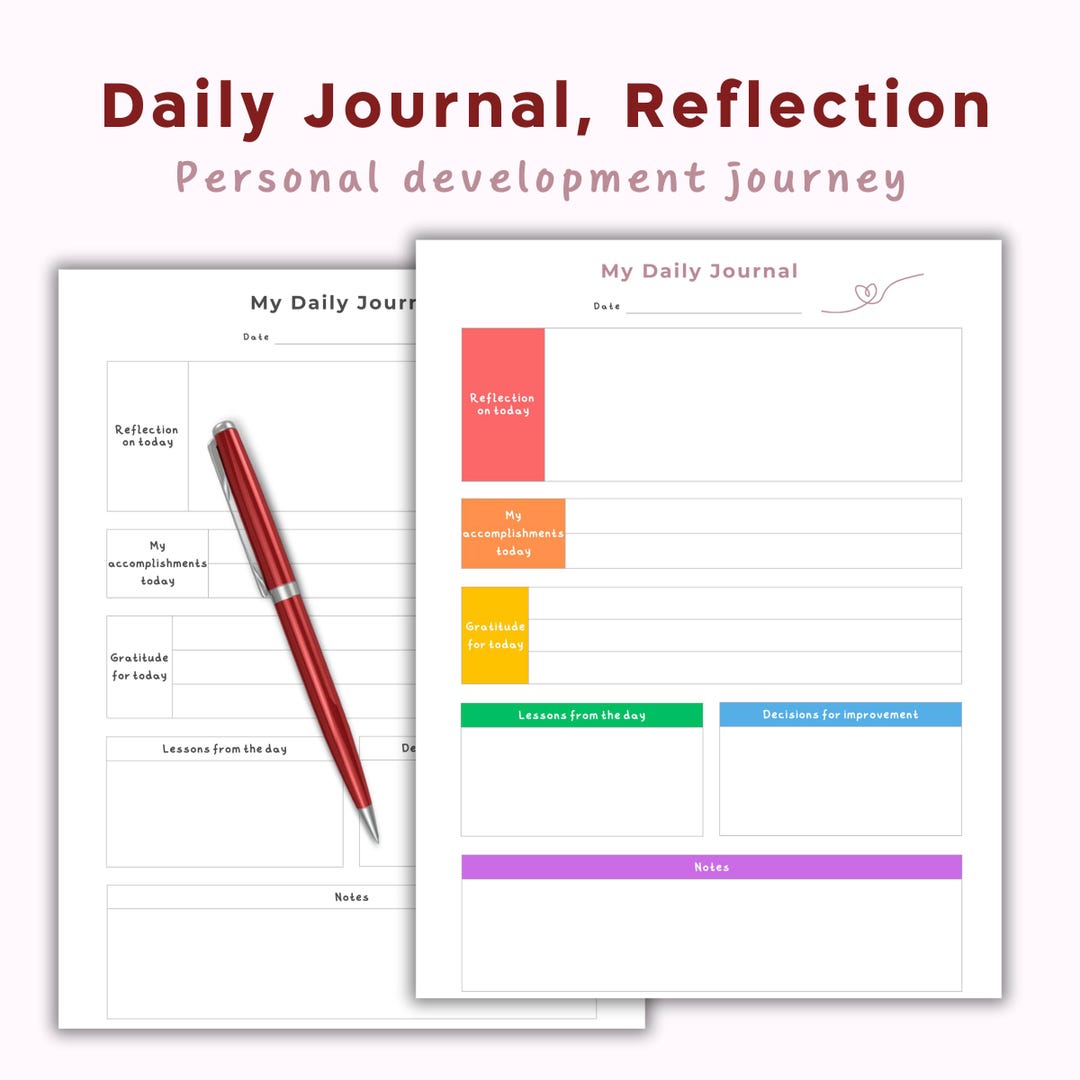 Daily Journal Printable, Daily Reflection Journal, Personal Growth ...