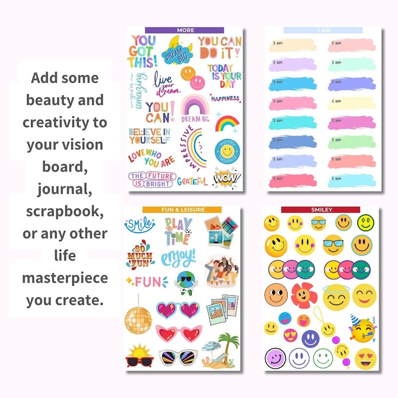 Vision Board Stickers Printable, Journal, Scrapbooking Stickers, 900 ...