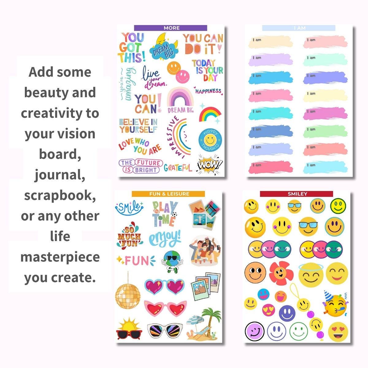Vision Board Stickers Printable, Journal, Scrapbooking Stickers, 900 ...