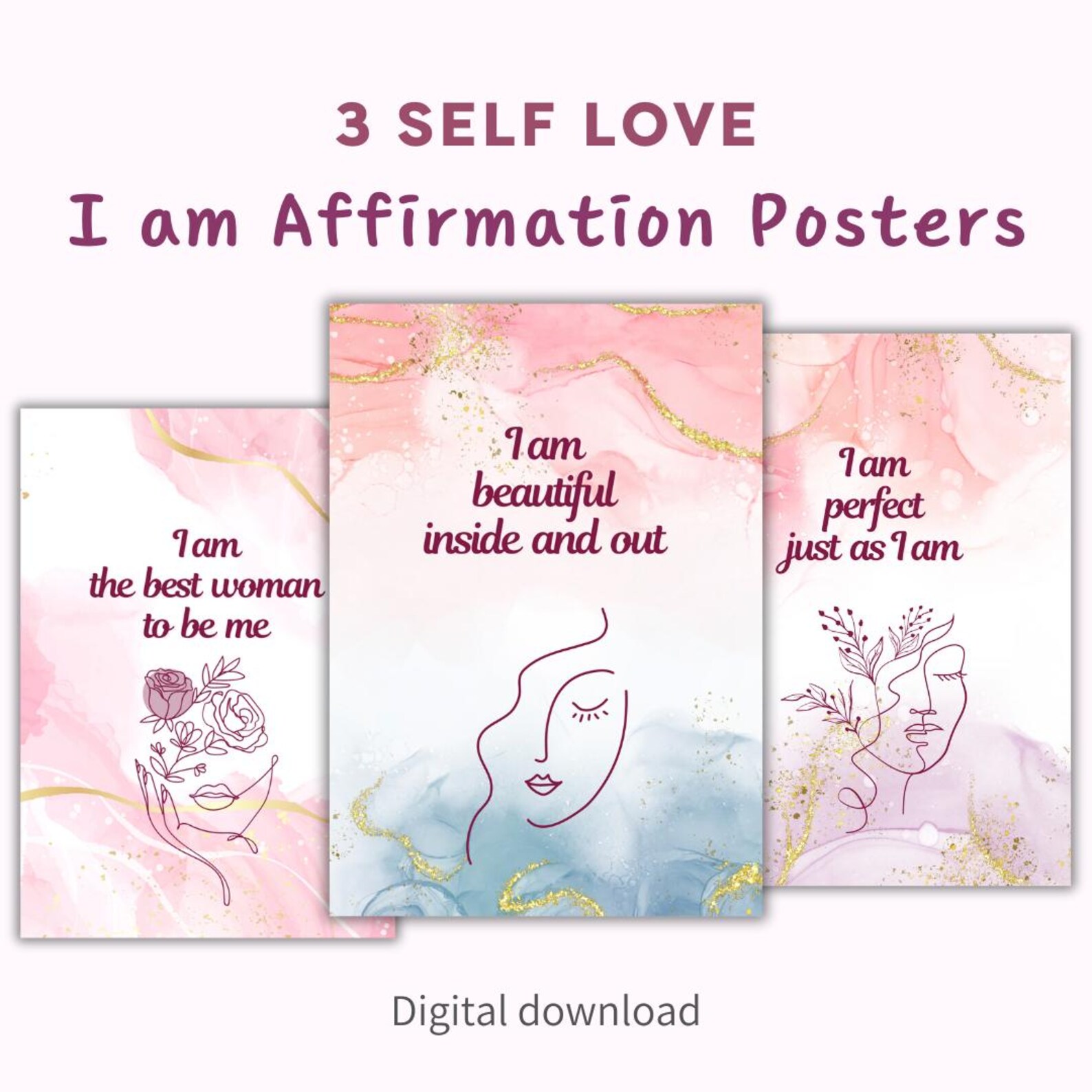 3 Self Love Affirmation Posters, I AM Affirmation Posters for Self Love ...