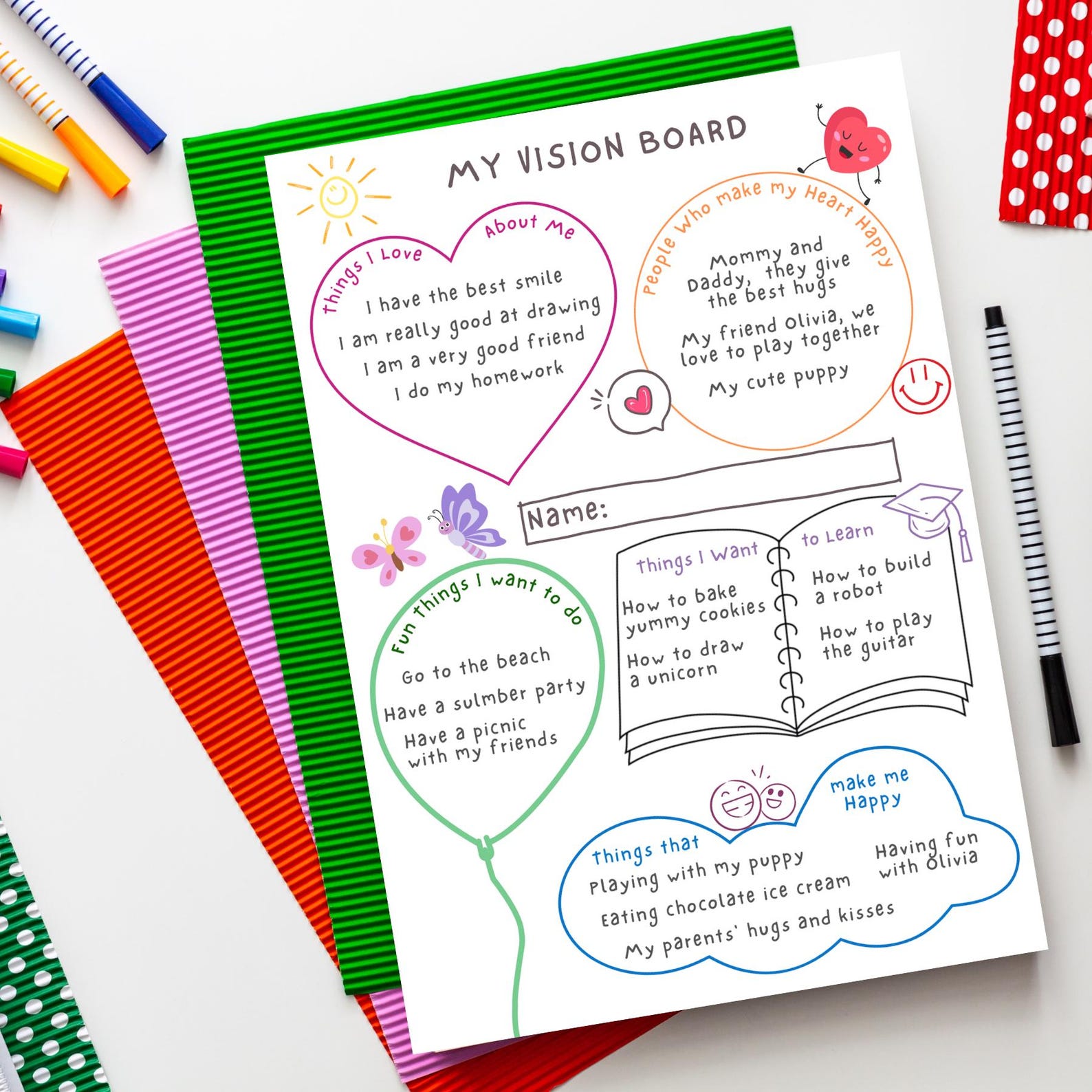Kids Vision Board Template, Goal-setting Printable for Kids ...