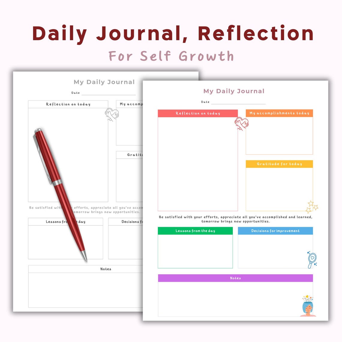 Daily Journal Printable, Daily Reflection Journal, Personal Growth ...