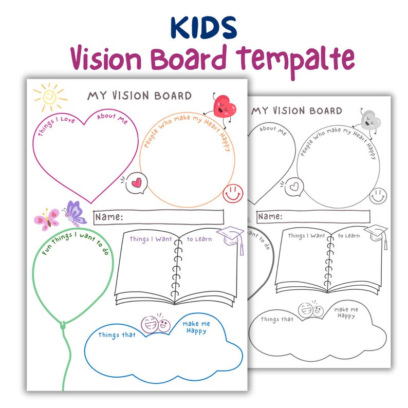 Kids Vision Board Template, Goal-setting Printable for Kids ...
