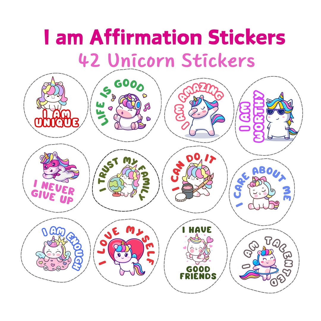 Unicorn Affirmation Stickers for Kids, I AM Positive Affirmations, Kids ...