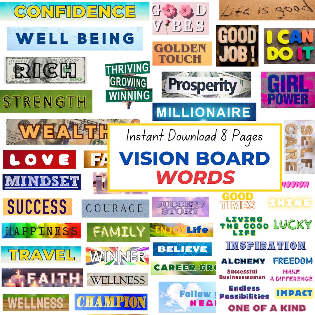 Vision Board Words Printable, Motivational Journal Words, Vision Board ...