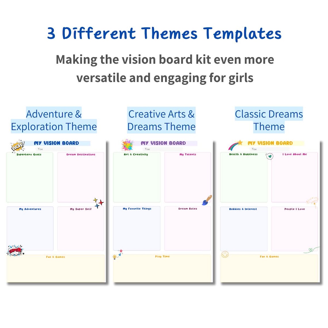 Boys Vision Board Kit, 600+ Elements, Printable Goal Planner ...