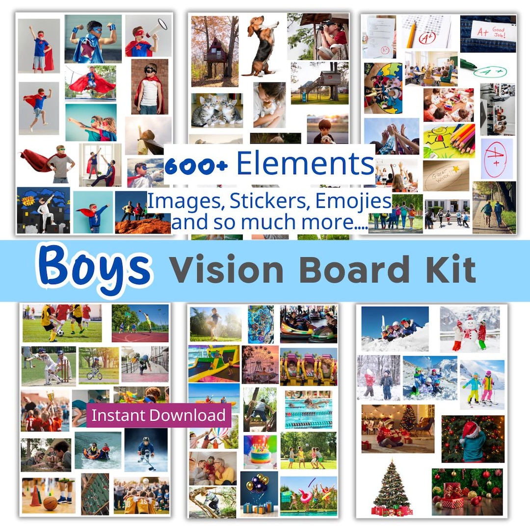 2025 Boys Vision Board Kit 600 Elements, Affirmations, Stickers ...