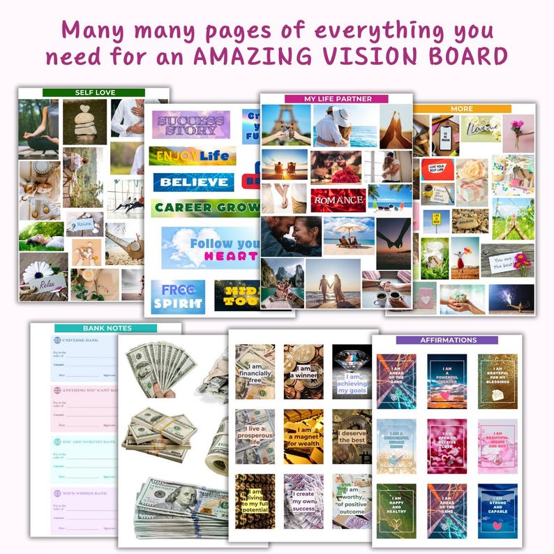 Vision Board Kit Bundle, Printable Goal Planner, Law of Attraction ...