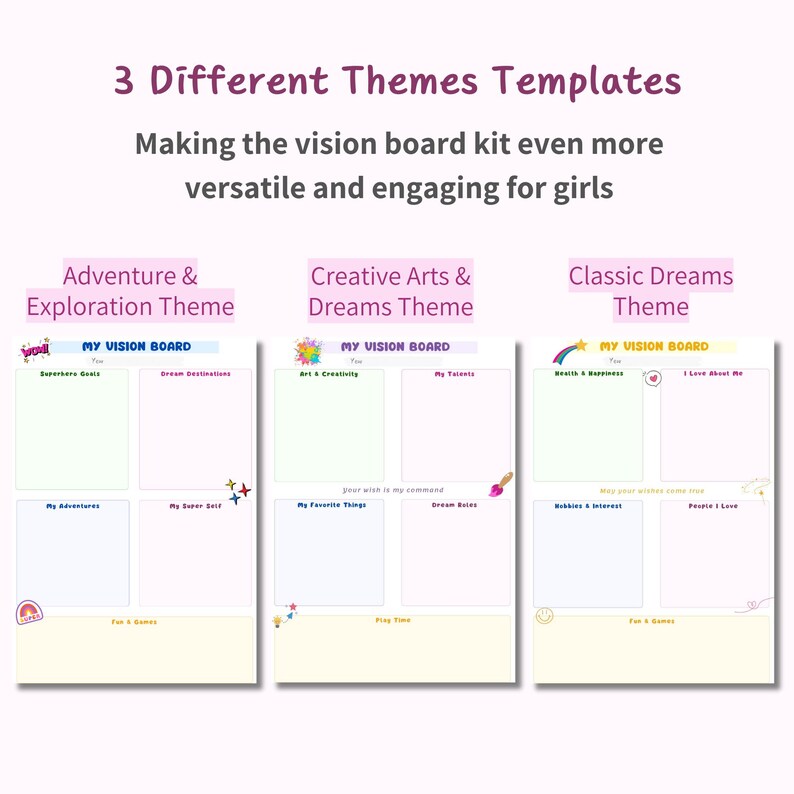Girls Vision Board Kit, Digital Download, 600+ Elements, Goal Planner ...