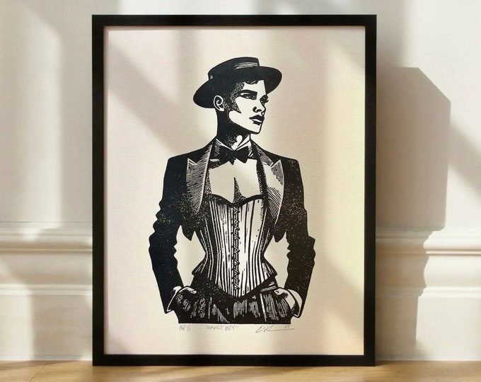 Nancy Boy Linocut Print Reproduction Queer Art Digital Print Burlesque ...