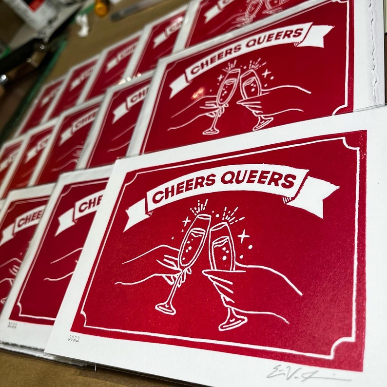 Cheers Queers | Original Linocut Print | Open Edition | Queer Original ...