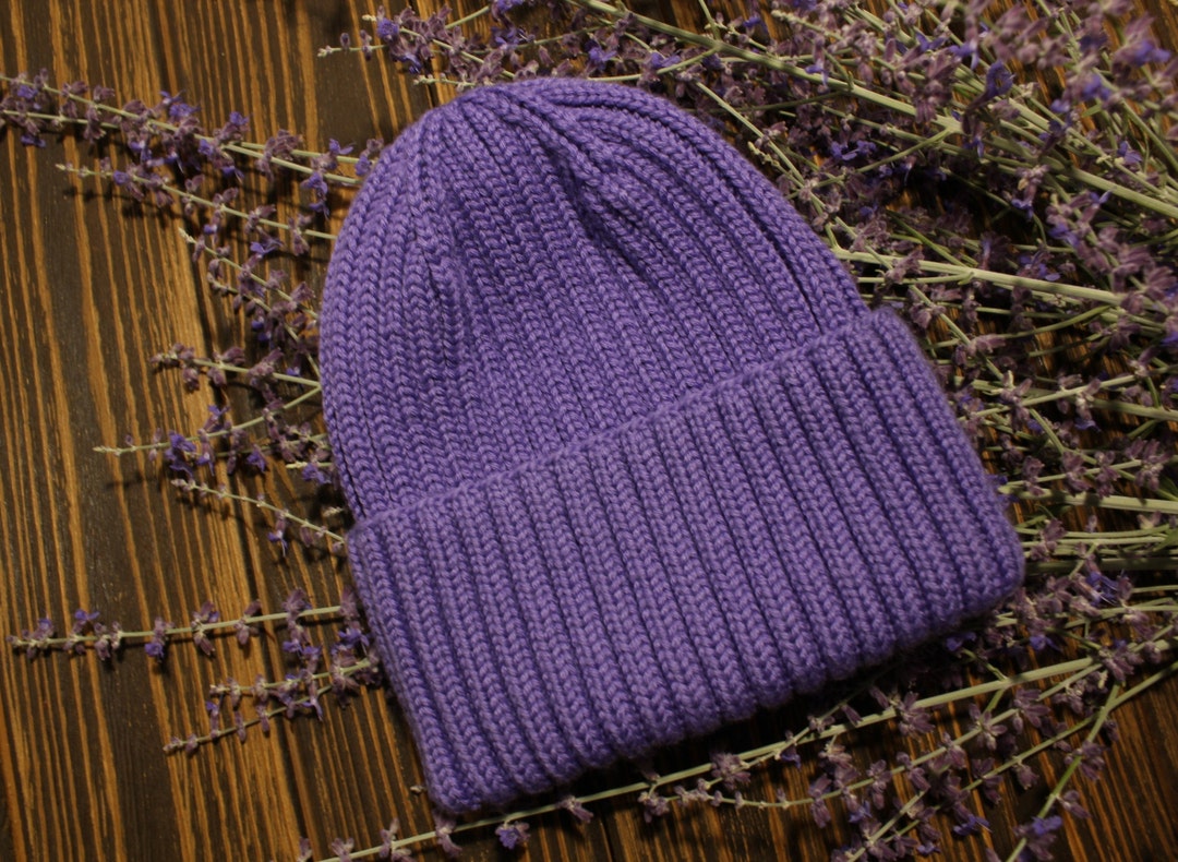 Blue Violet Colour Hat, Cuffed Merino Wool Beanie, Knit Unisex Hat ...