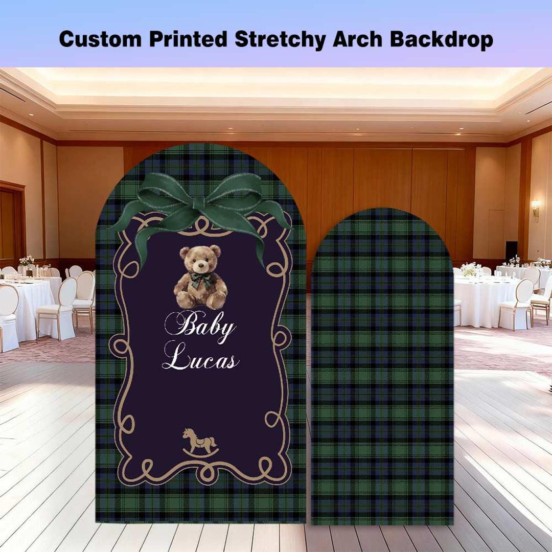 Tartan Plaid Bear Baby Shower Arch Backdrop Cover Stand Girl Boy ...
