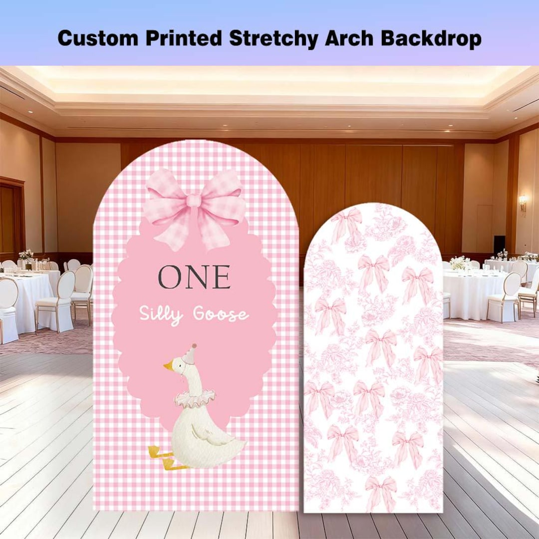 One Silly Goose Birthday Arch Backdrop Cover Stand Pink Plaid Bow 1st ...