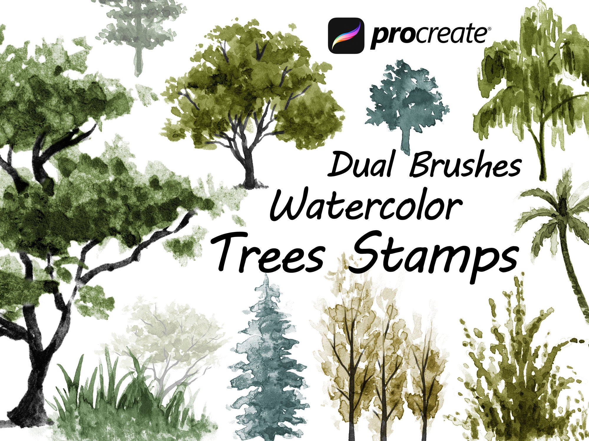 Procreate Tree Stamps Dual Brushes Bushes Grass Botanical Etsy de Procreate Tree Stamps Dual Brushes Bushes Grass Botanical Etsy de