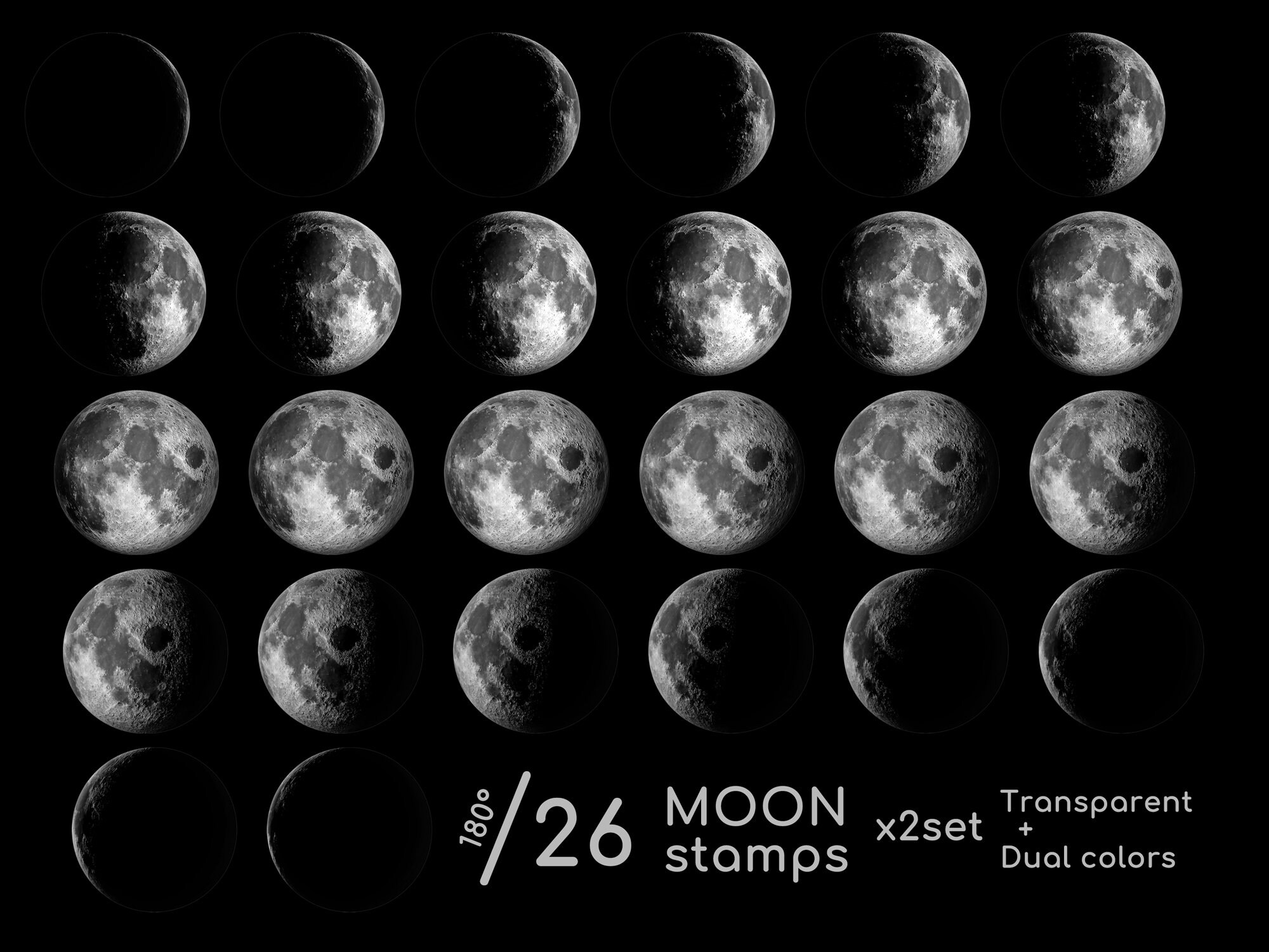 Procreate Moon Stamps, 26 Different Angle Eclipse to Full Moon, Dual ...