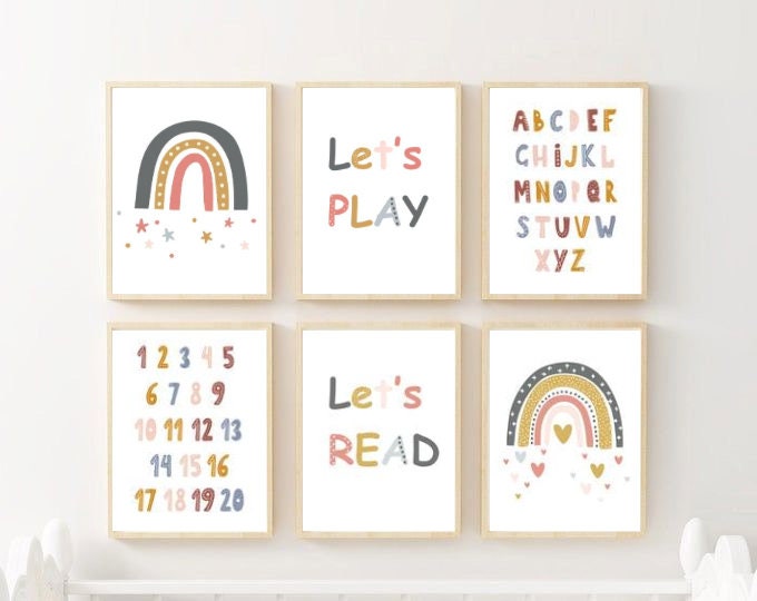 Set of 6 Educational Wall Art Playroom Signs Printable - Etsy