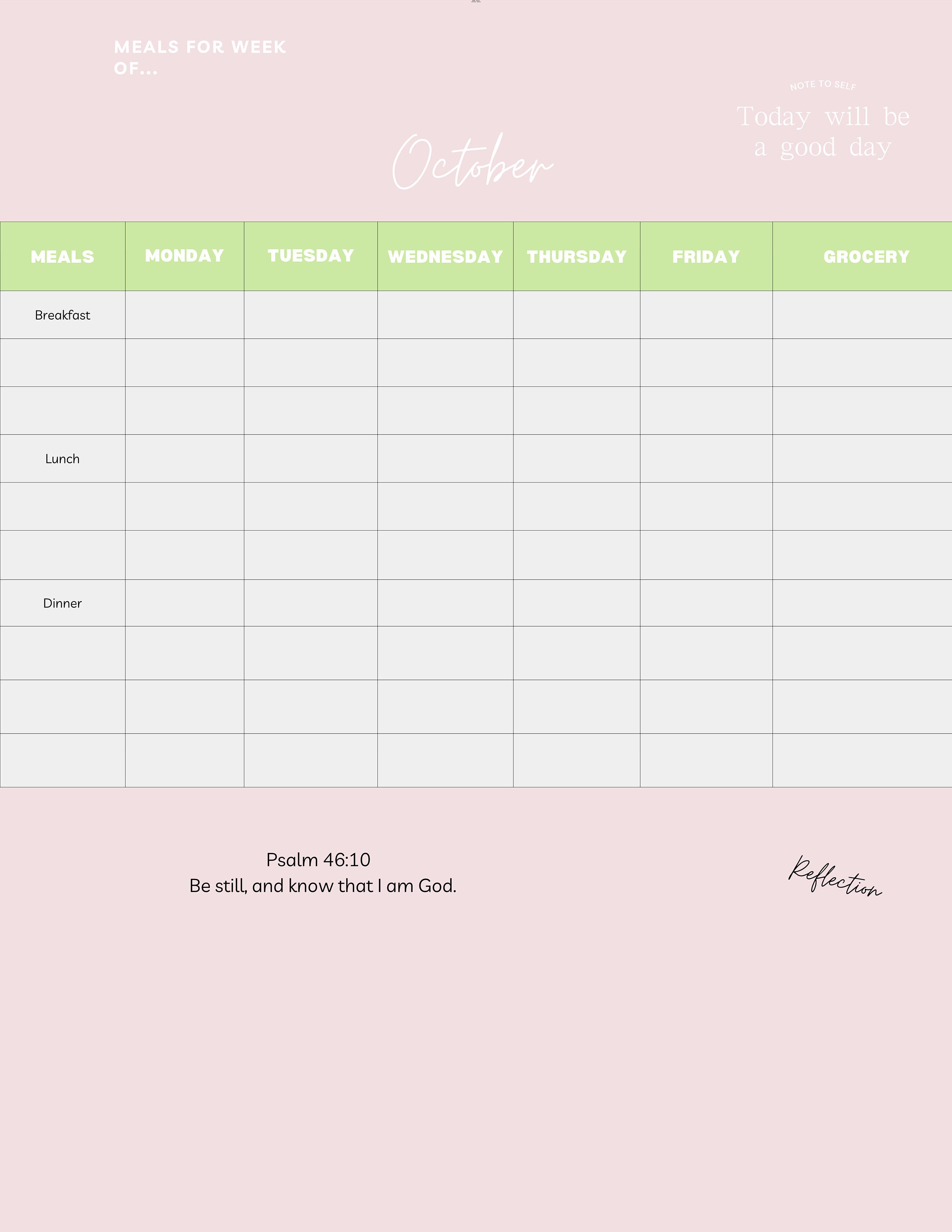 Printable Weekly Meal Planner With Reflections - Etsy