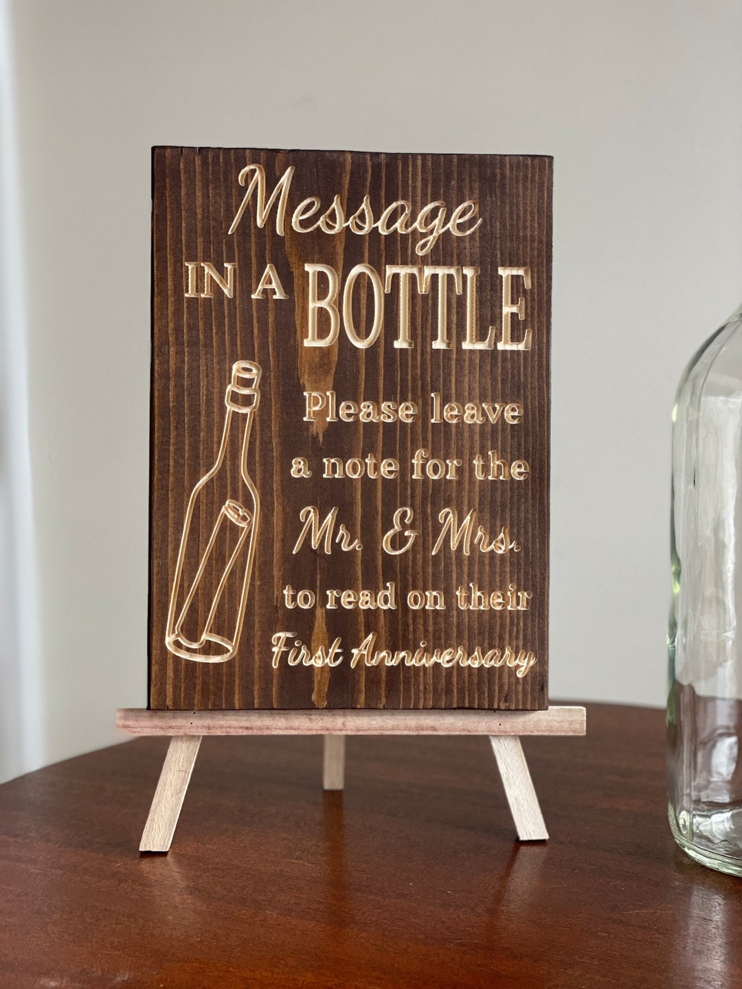 Message in A Bottle Wedding Sign, Carved Wooden Lettering, Mr & Mrs ...