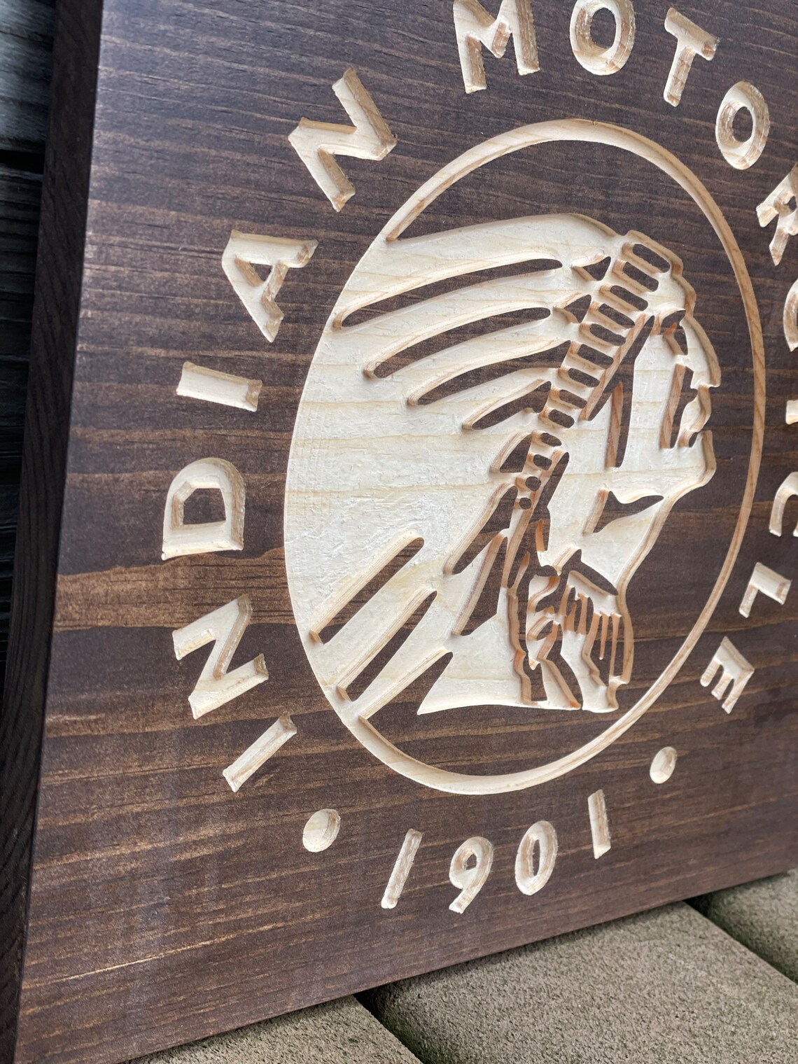 Indian Motorcycle Wooden Carved Sign * Vintage Wall Decor * Colors ...