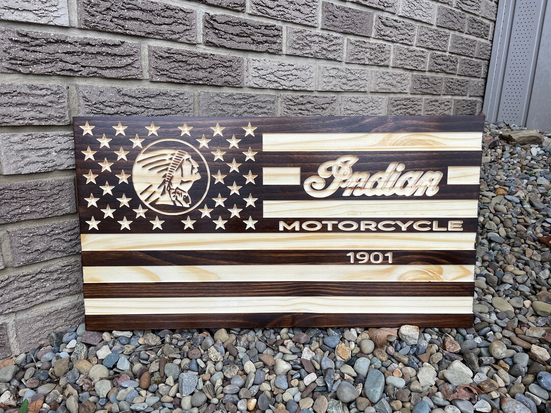 Indian Motorcycle Flag, Carved Wooden Sign, Color Options, Size 24x13 ...